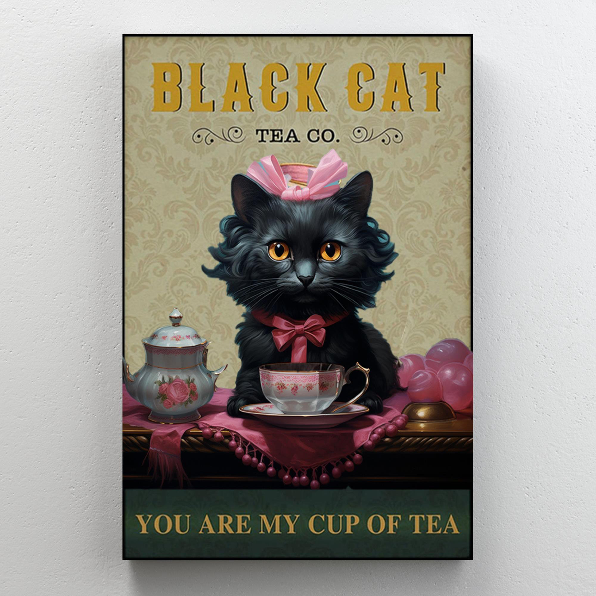 Trinx Black Cat Tea Co - 1 Piece Rectangle Graphic Art Print On Wrapped Canvas | Wayfair